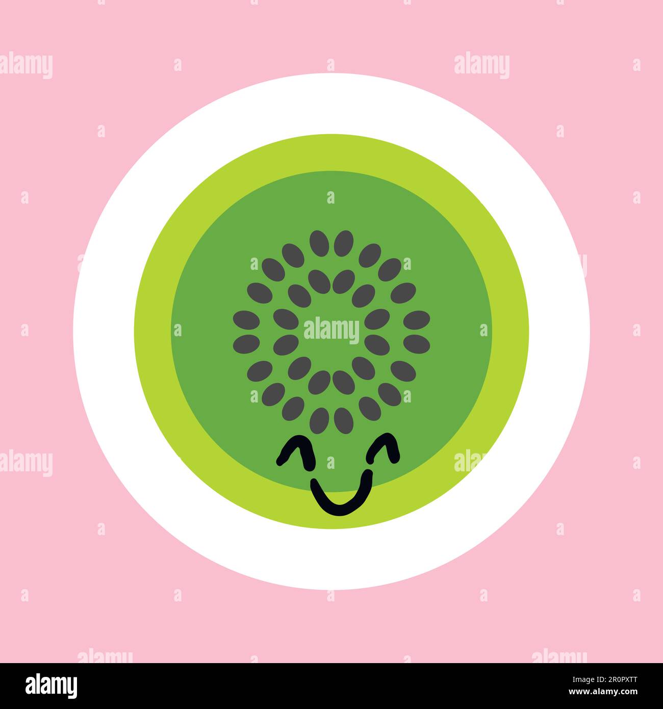 Sticker with fruit. Cheerful smiling kiwi. Symbol of summer. Dessert ...