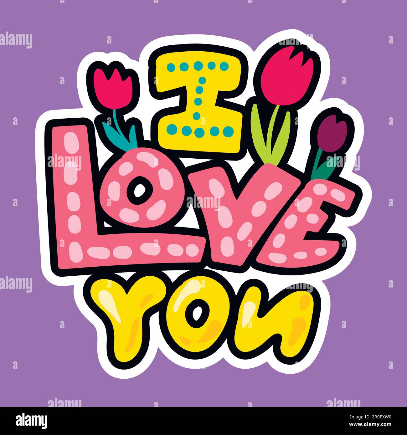 Vector Romantic Love Patch in doodle cartoon style. I love you. Girl ...