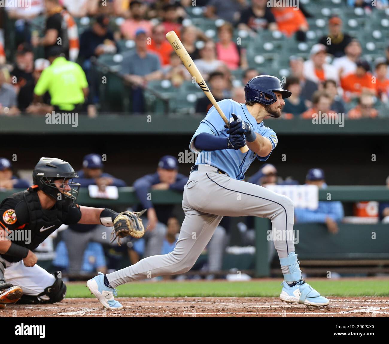 Tampa Bay Rays right fielder Josh Lowe (15) makes contact with the ...