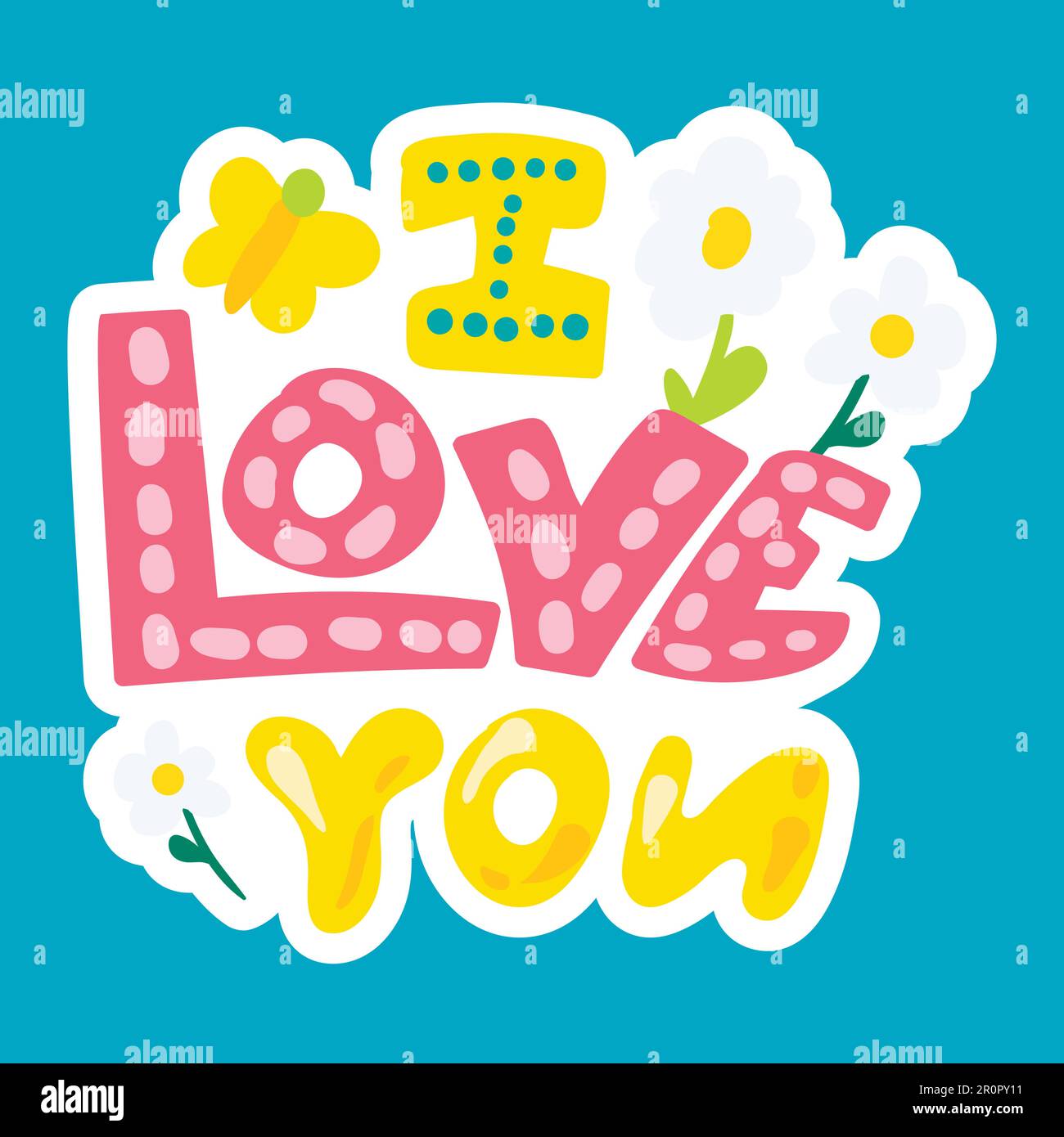 Vector Romantic Love Patch in doodle cartoon style. I love you. Girl ...