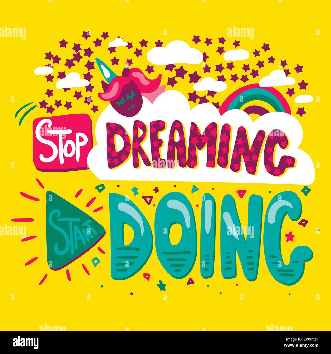 Stop Dreaming Start Doing. Motivation Concept On Yellow Sun Background. Vector Stock Vector ...
