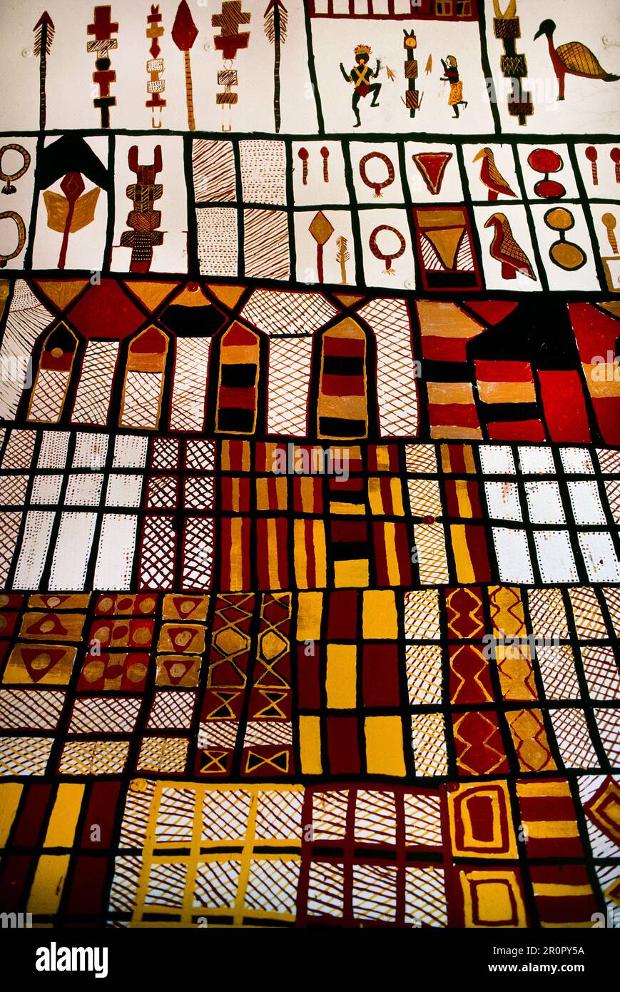 Tiwi art on ceiling of Handicraft Centre, Bathurst Island, Northern ...