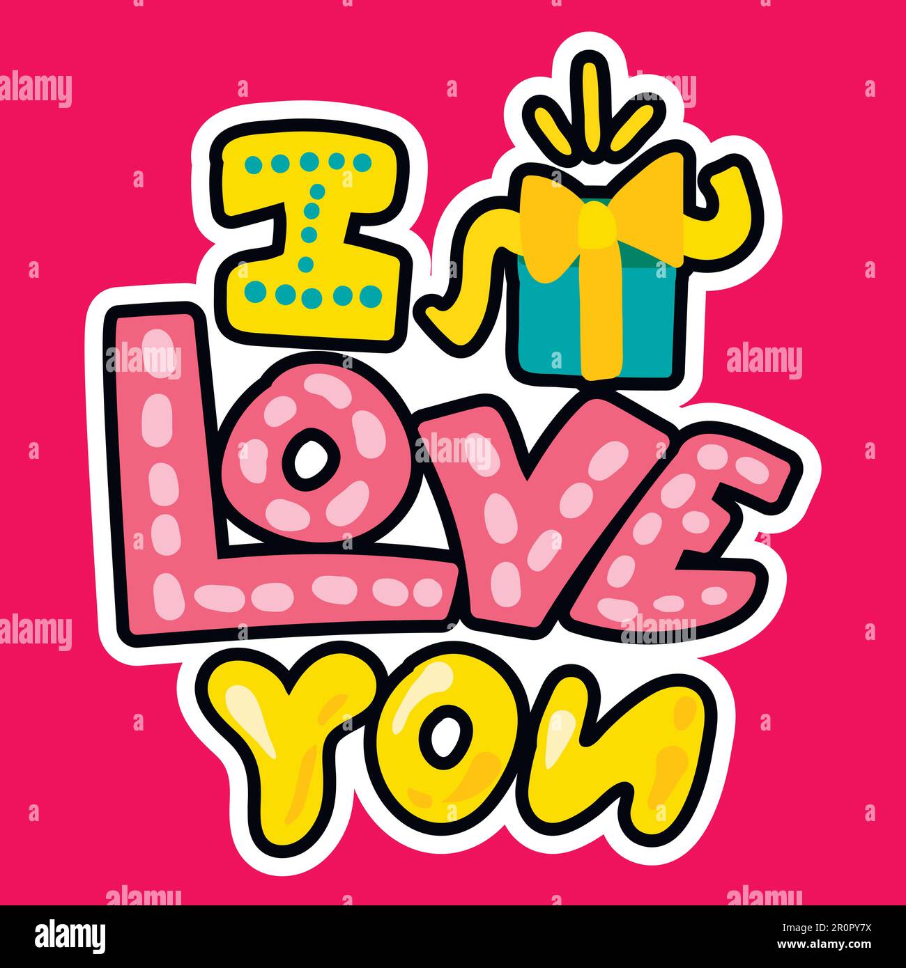 Vector Romantic Love Patch in doodle cartoon style. I love you. Girl ...