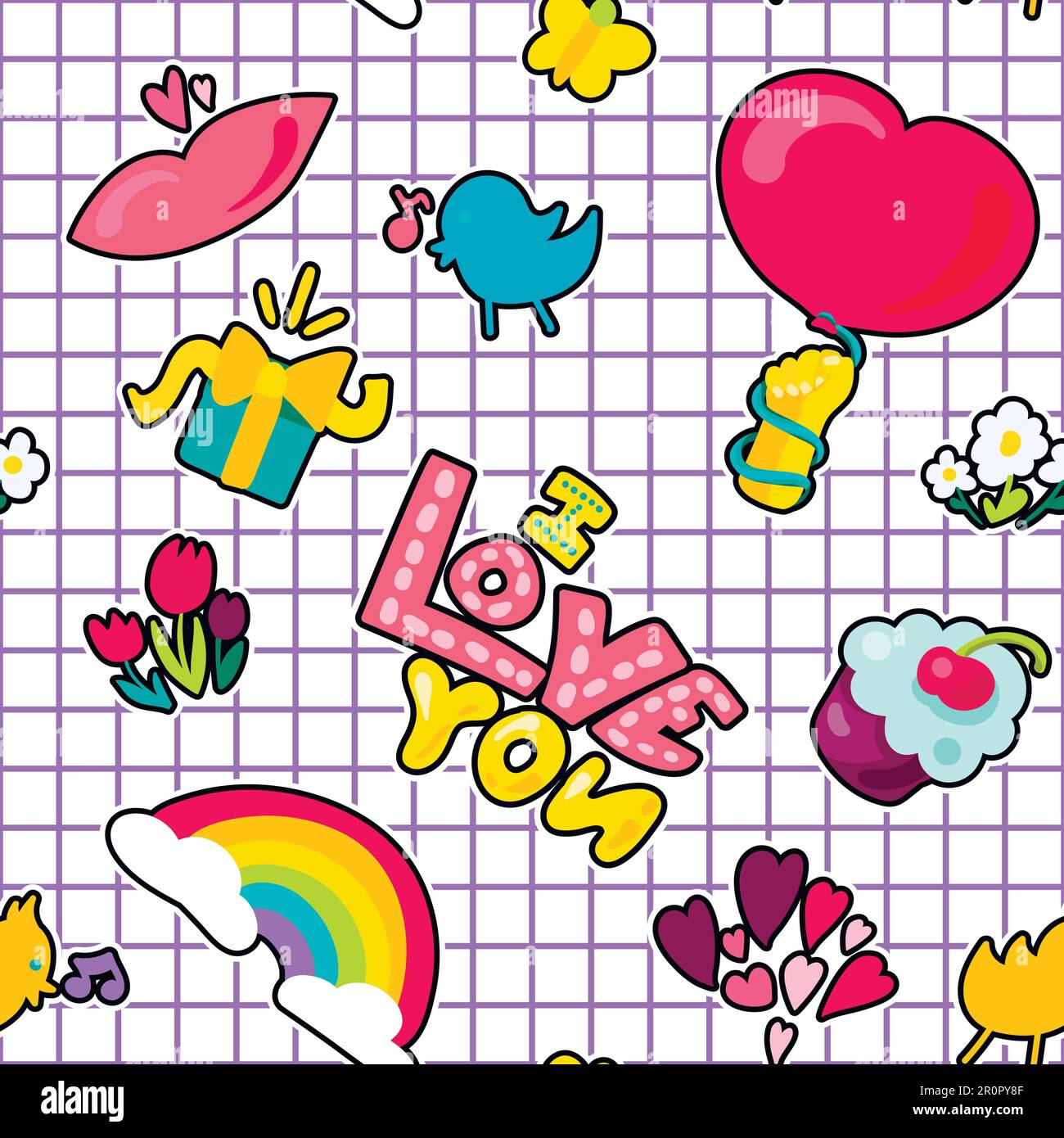 Vector romantic love symbols and patch I love you and girl fashion ...
