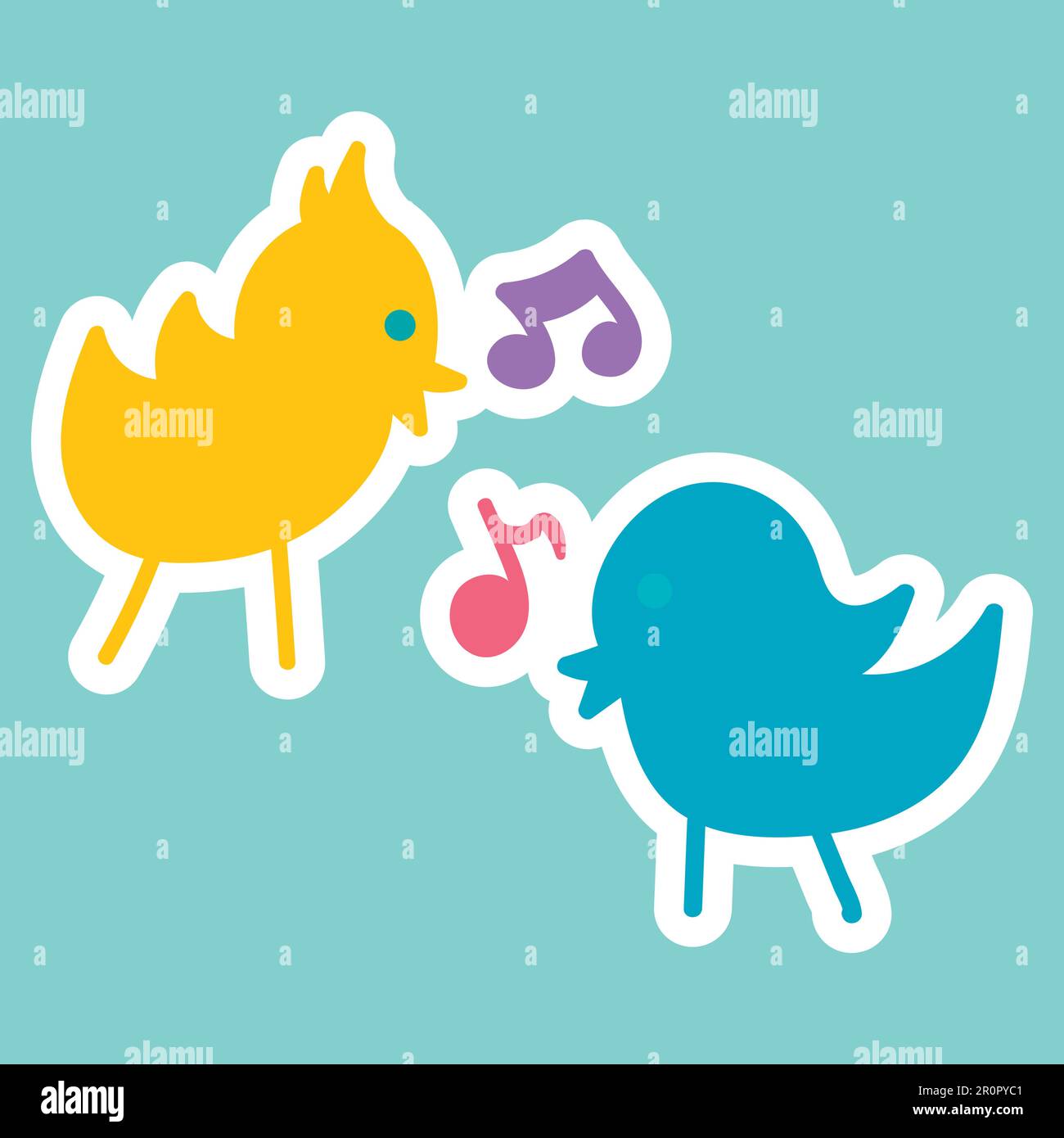 Vector Romantic Love Patch in doodle cartoon style. Birds couple sings ...