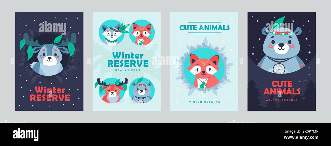 Modern leaflet designs with happy animals wearing accessories Stock ...