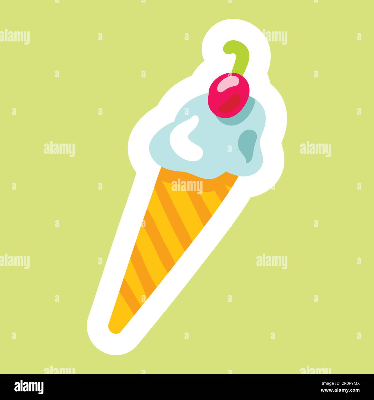 Sweet ice cream with cherry. Food sticker and patch. Summer symbol ...