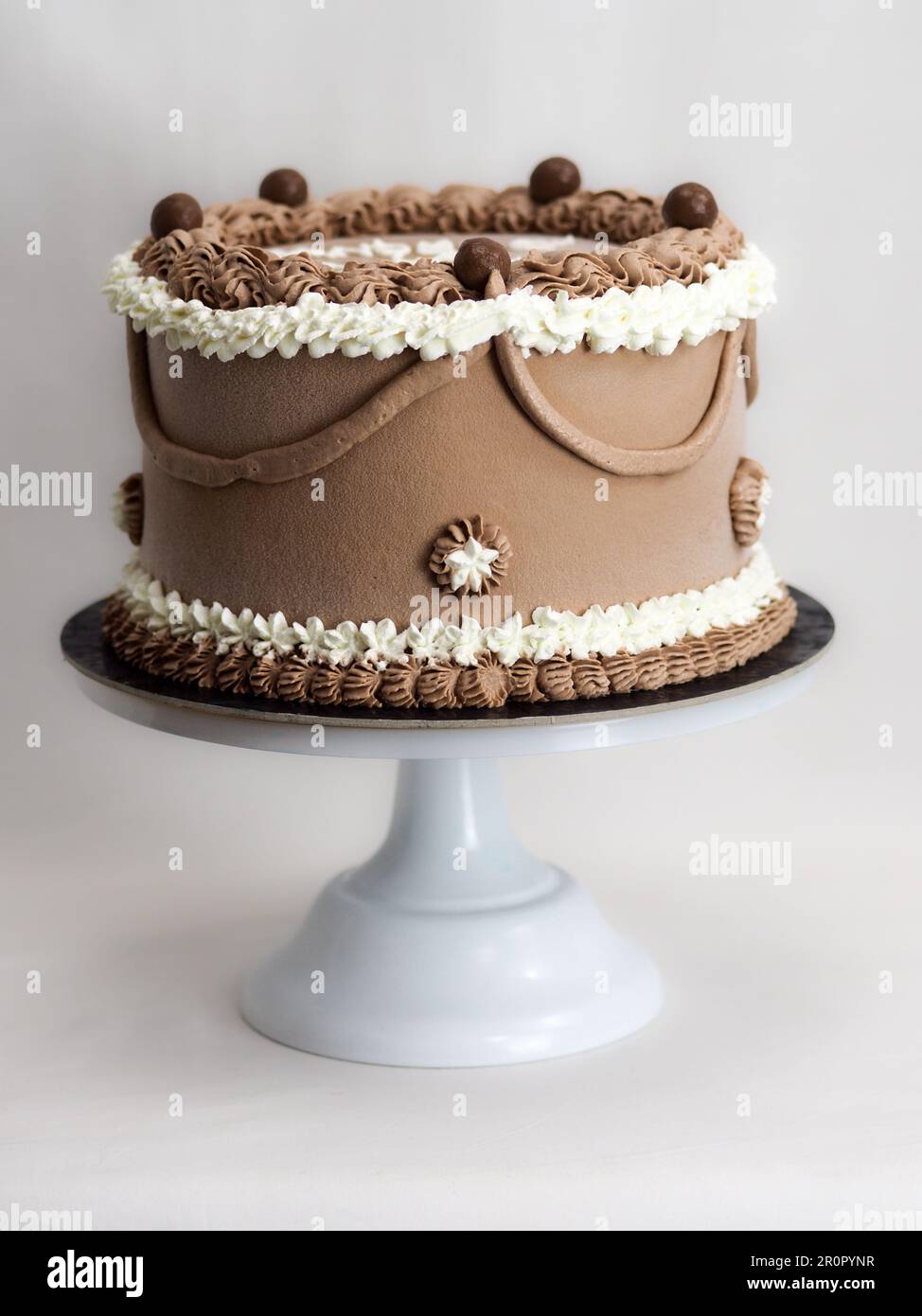 elegant beige brown frosted icing cake macro close up isolated on white ...