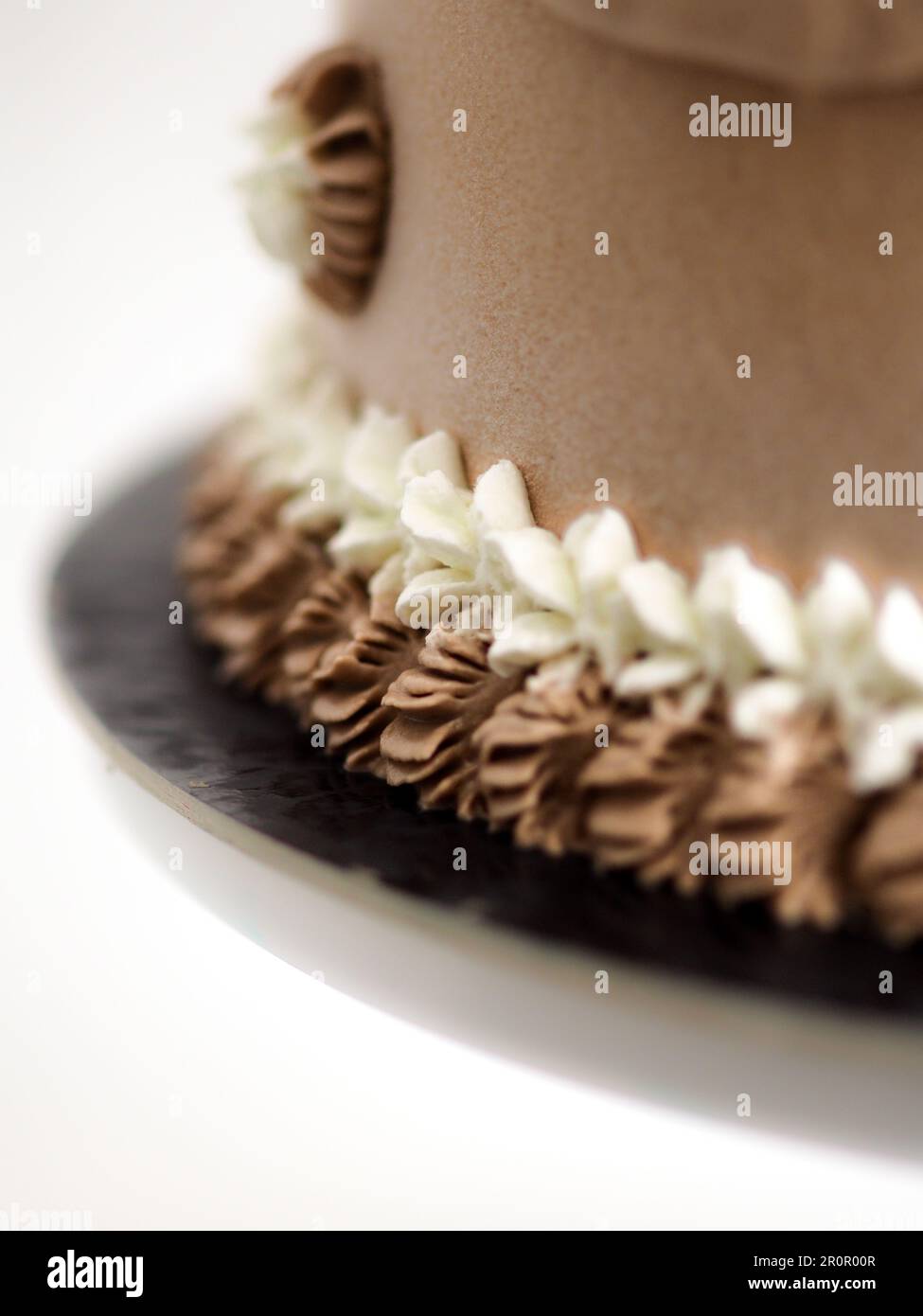 elegant beige brown frosted icing cake macro close up isolated on white ...