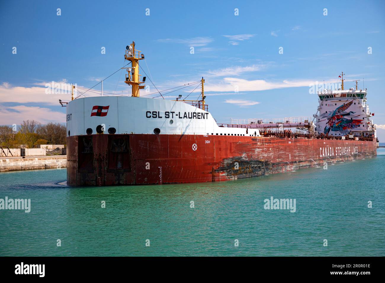 Great Lakes freight ship entering the Welland canal Port Colborne. Port ...