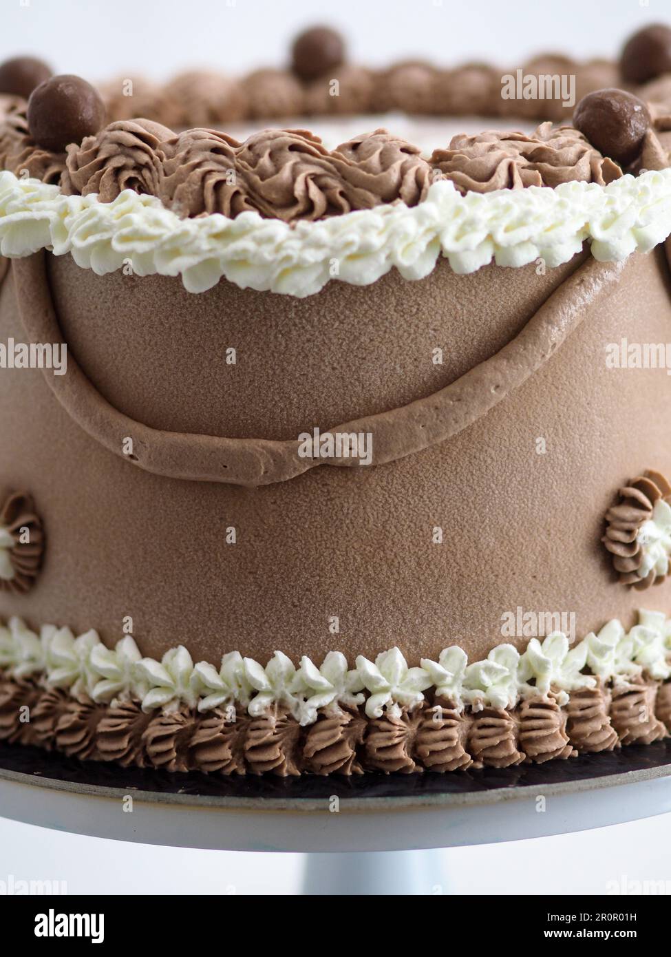 elegant beige brown frosted icing cake macro close up isolated on white ...