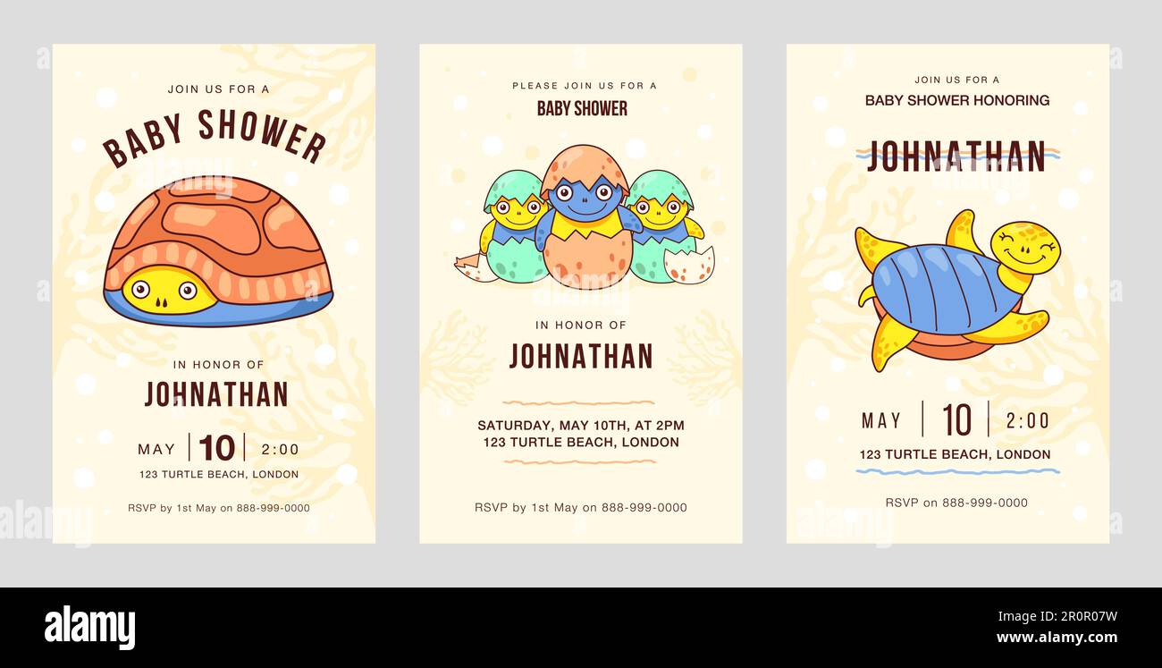 Colored celebration party invitation designs with little turtles Stock ...