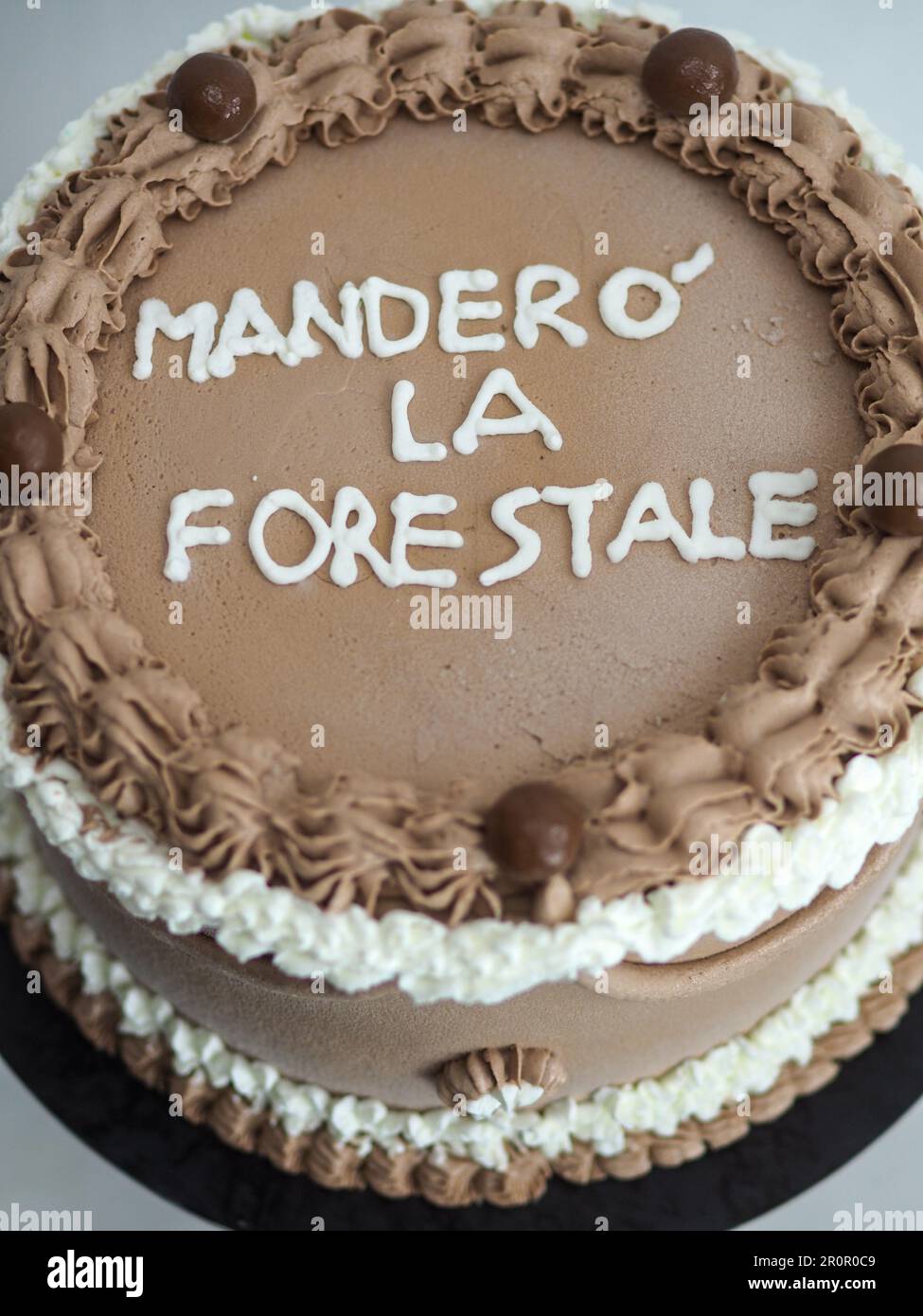 elegant beige brown frosted icing cake macro close up isolated on white ...
