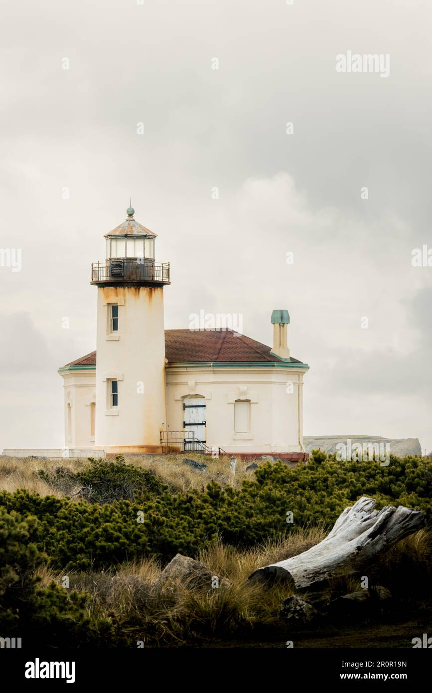 Coquille River Lighthouse in Bandon Oregon USA in Bullards Beach State Park on Southern Oregon ...