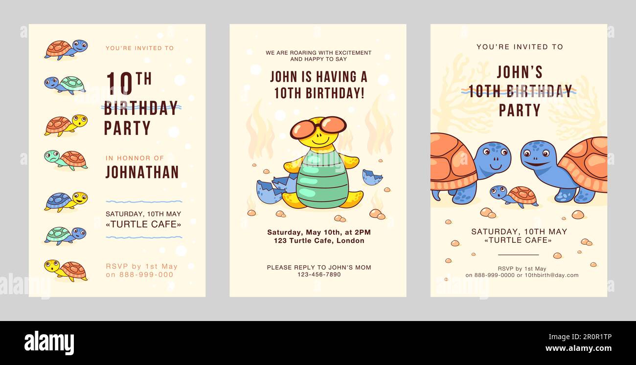 Trendy party invitation designs with funny turtles Stock Vector Image ...