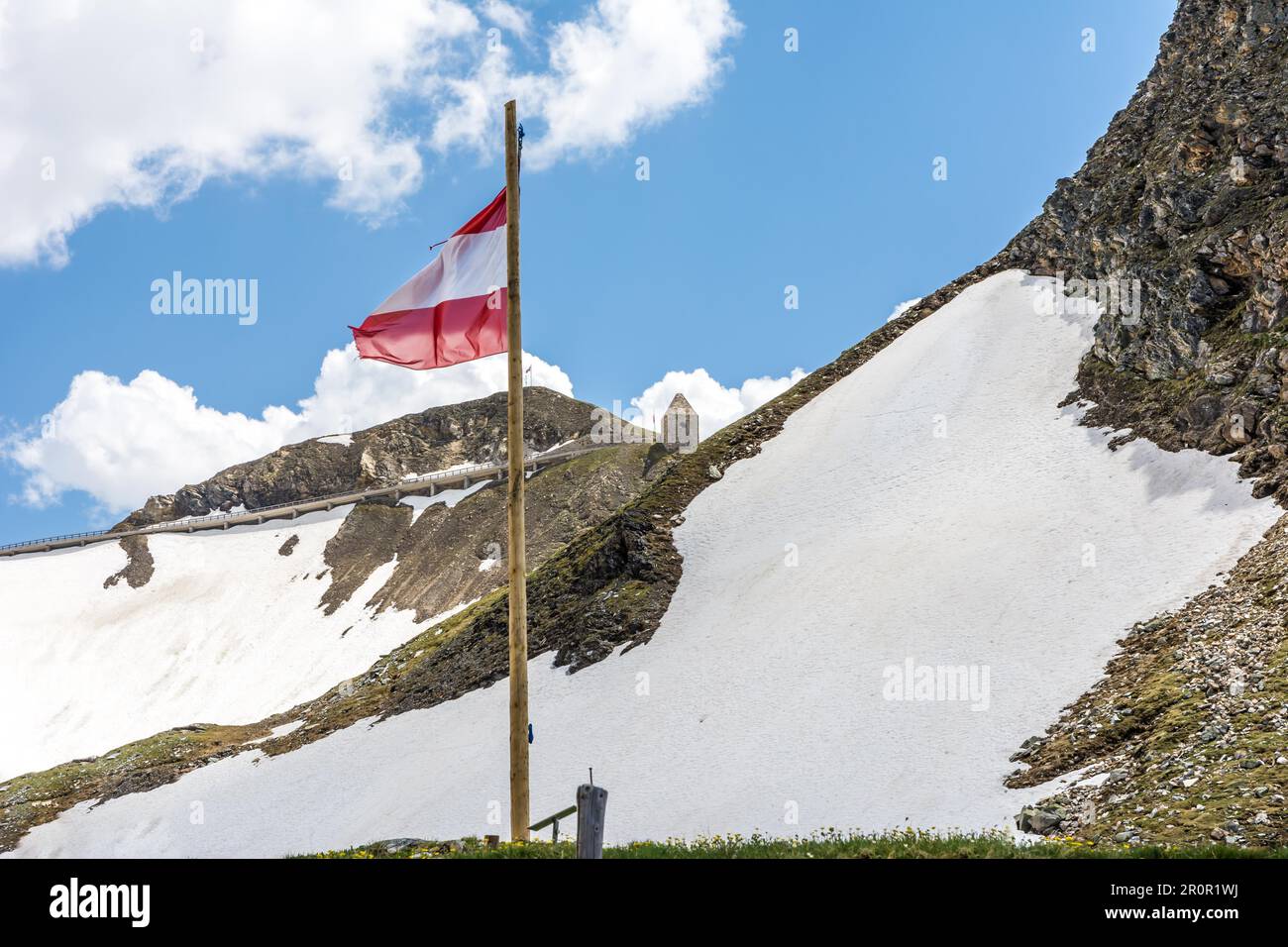 Flag of Austria at the Grossglockner high alpine road Stock Photo - Alamy