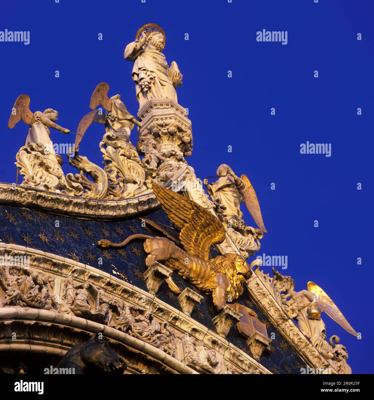 God the Father, Angel and St Mark's Lion on the gable of the Basilica ...