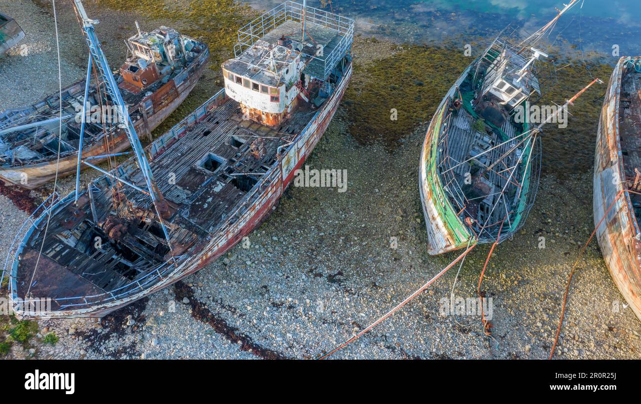 Shipwrecks in Camaret sur Mer harbour in Crozon peninsula, Brittany ...
