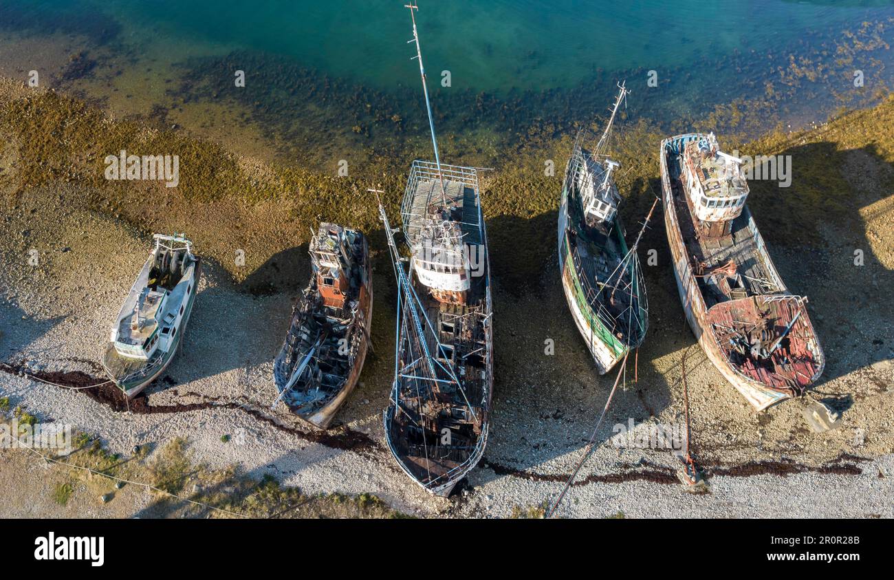 Shipwrecks in Camaret sur Mer harbour in Crozon peninsula, Brittany ...