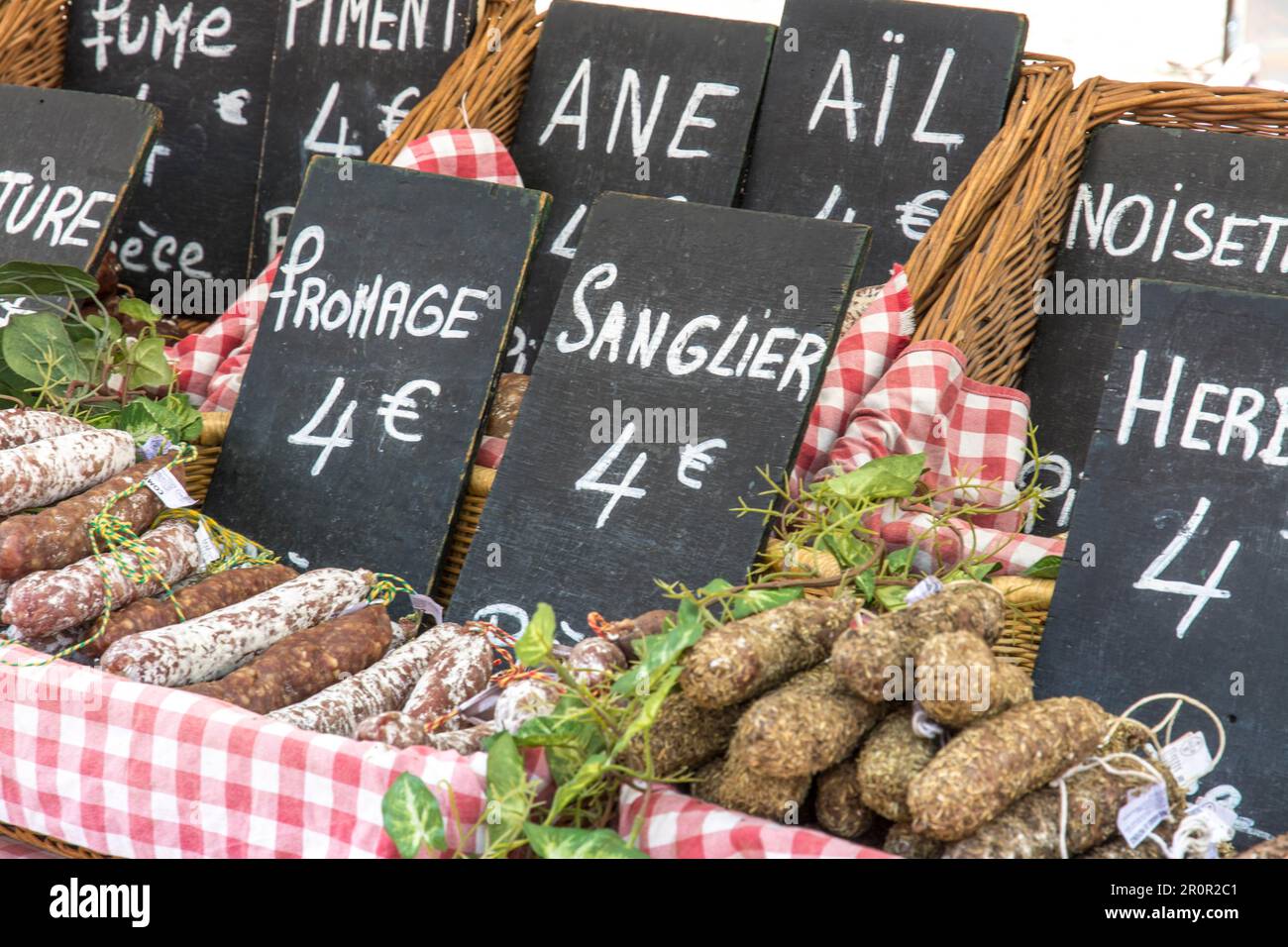 Sausage, cold cuts, salami, stall, market stall, market, Lorgues, Var ...
