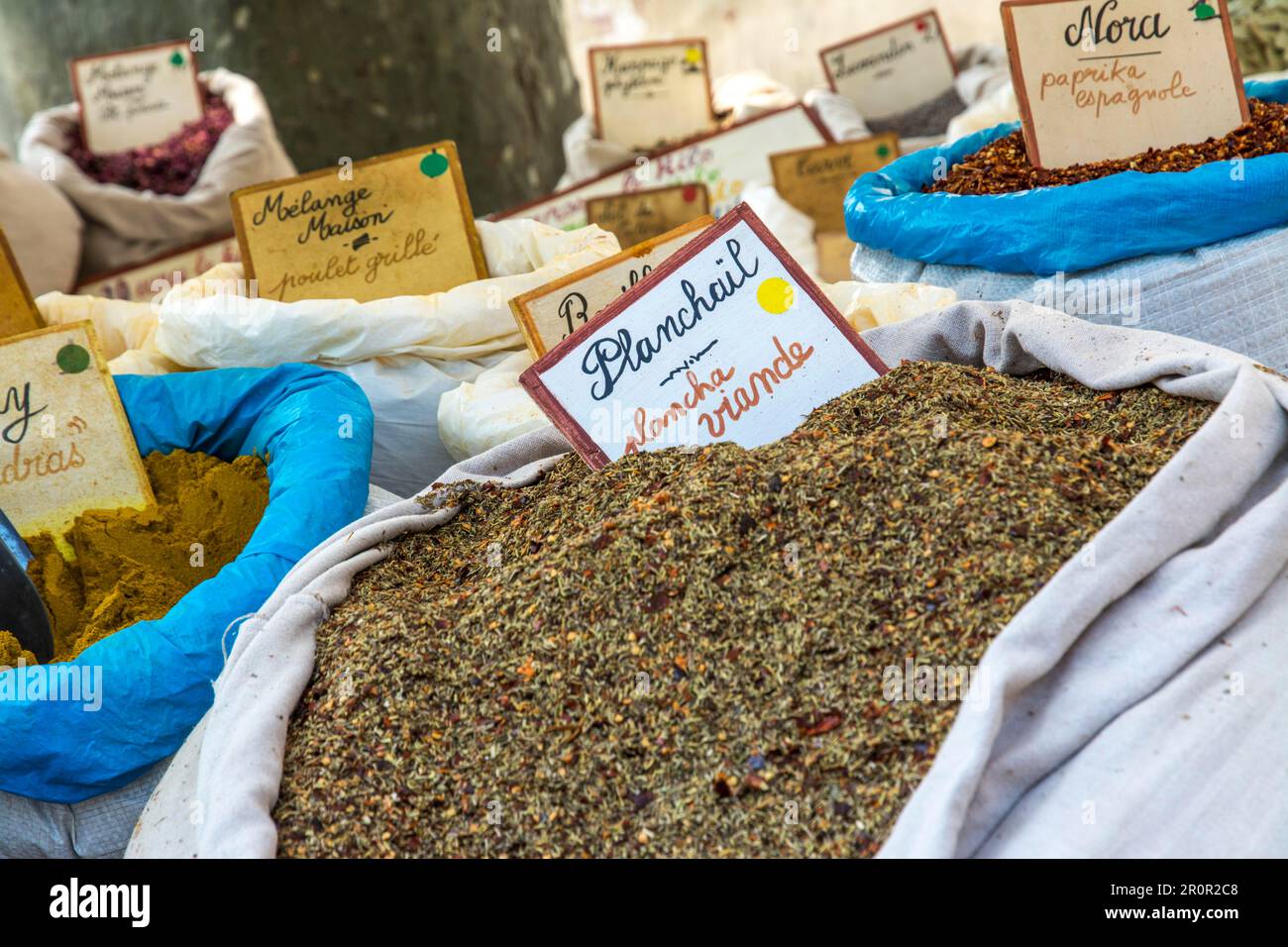 Herbs, spices, market stall, market, Lorgues, Var, Provence, South of ...