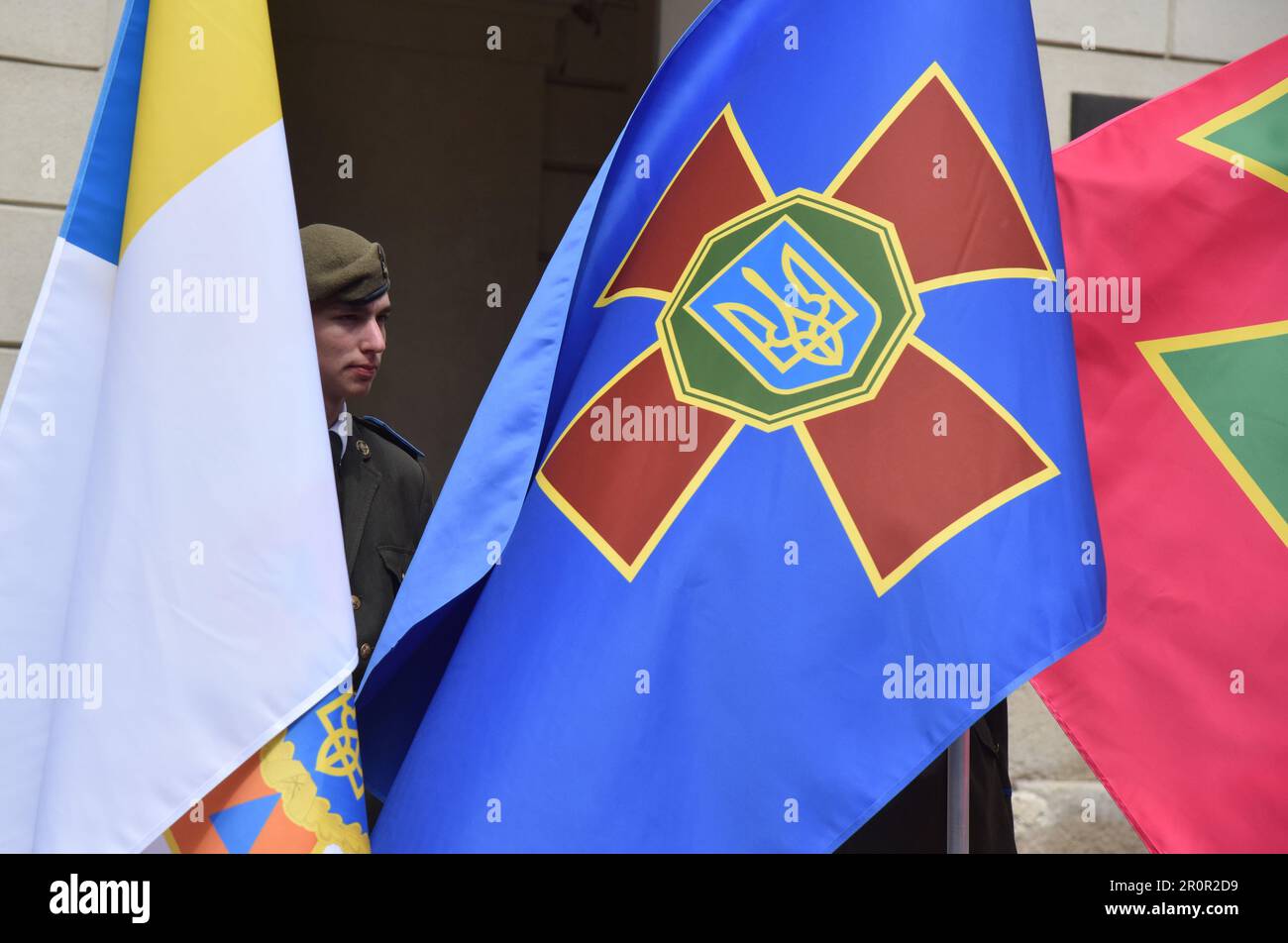Lviv, Ukraine. 06th May, 2023. Flags of Ukrainian military formations ...