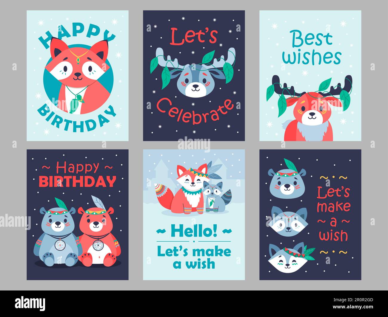 Postcards designs with cute forest animals Stock Vector Image & Art - Alamy