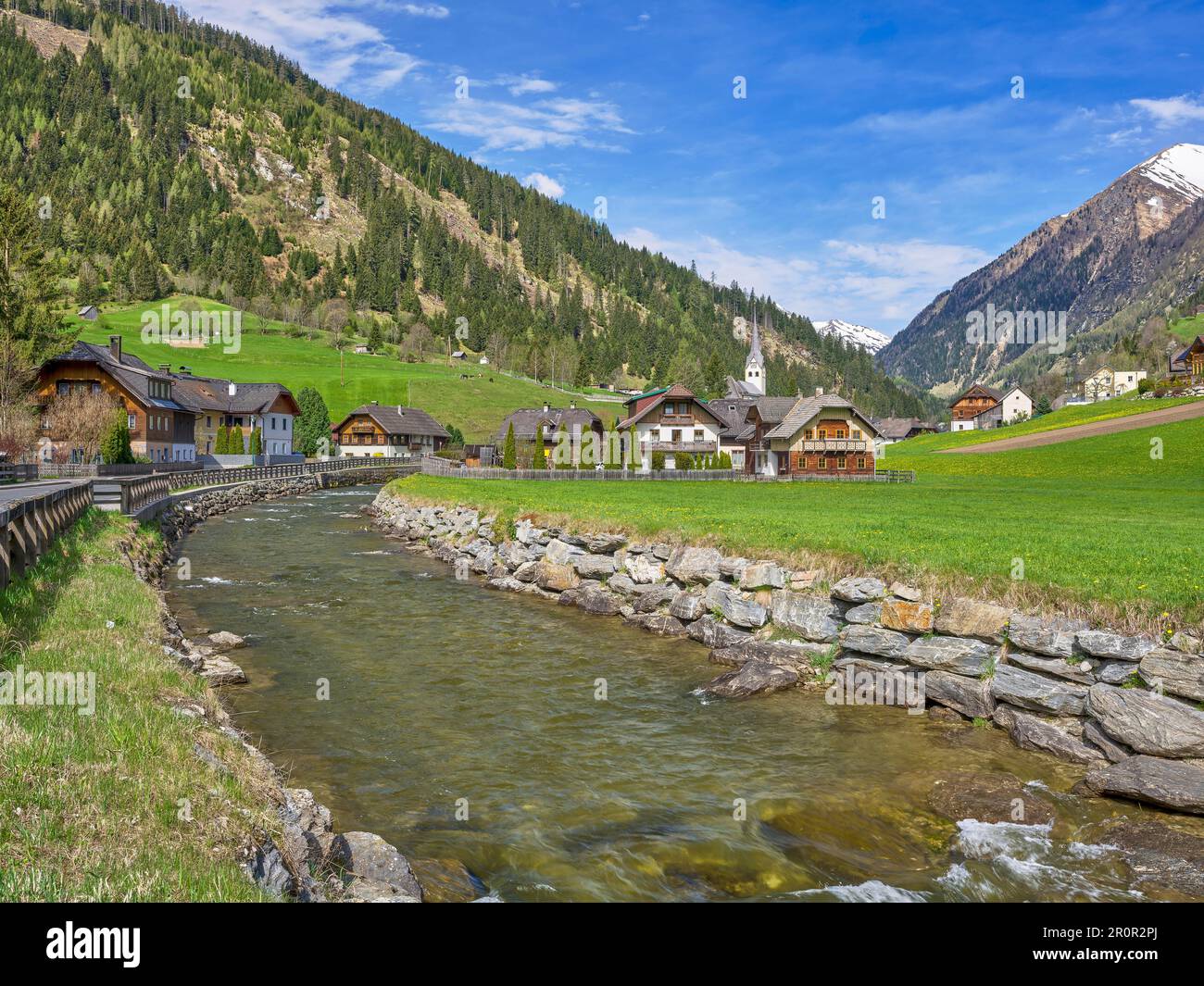 National park community Muhr, Mur, spring, blue sky, church, Lungau ...