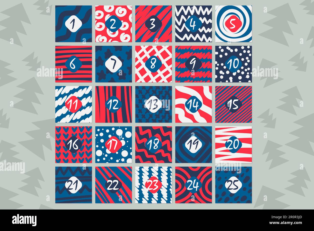 December festive advent calendar flat vector illustration. Christmas ...