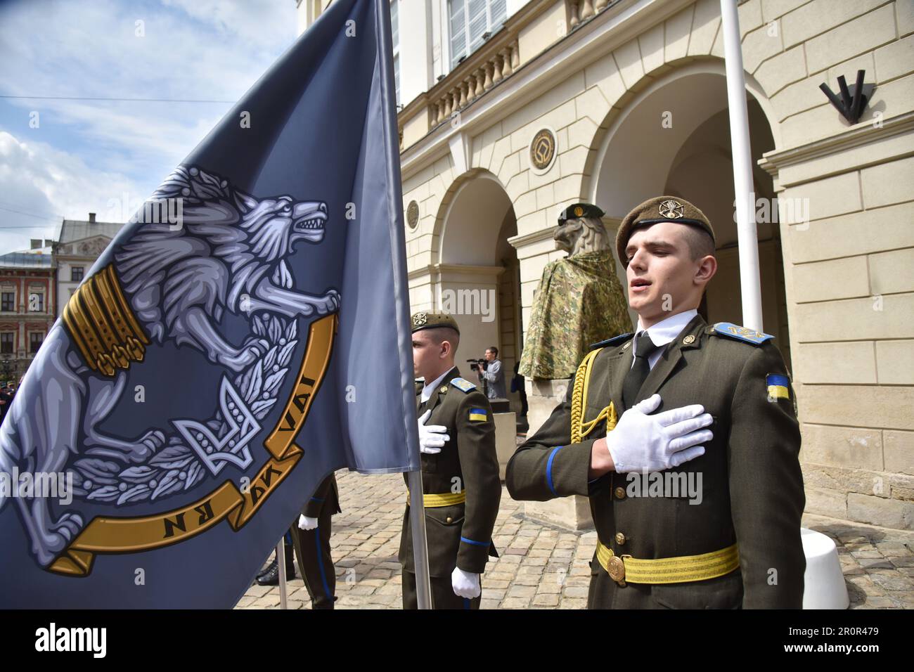 Lviv, Ukraine. 06th May, 2023. Flags of Ukrainian military formations ...