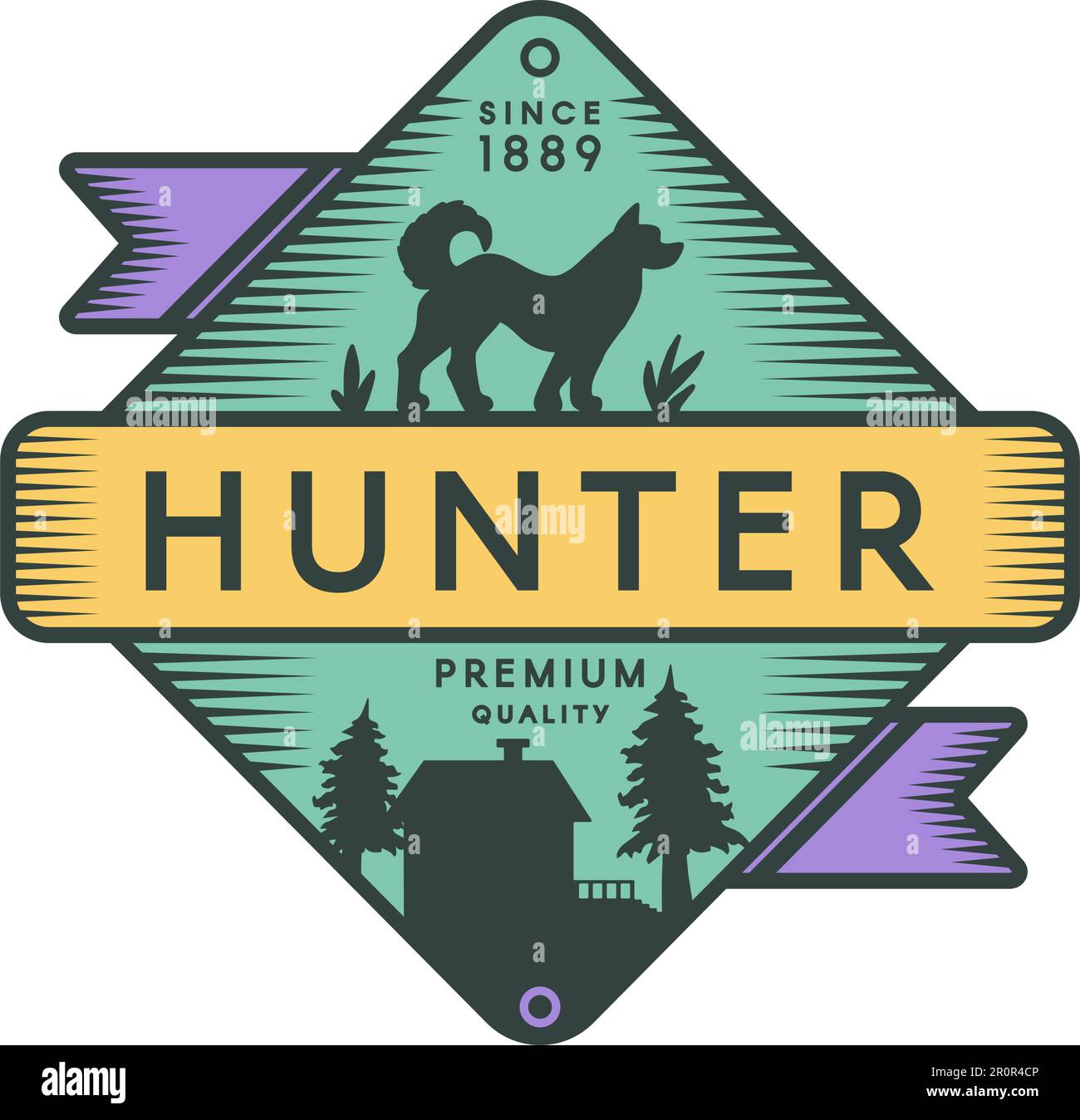 Hunter camp retro color logo template. Recreational park vintage vector ...