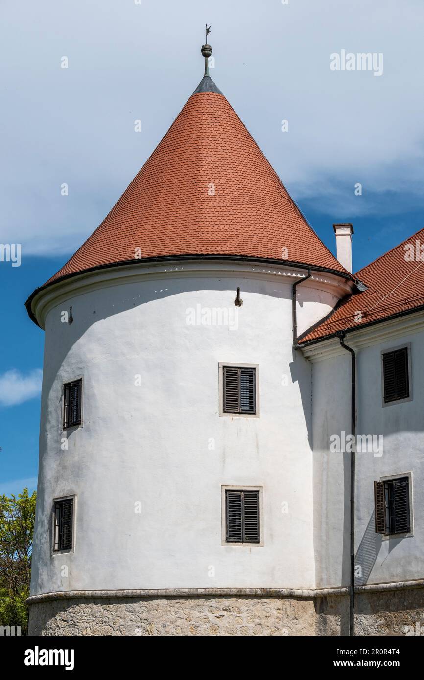 Mokrice castle circular tower with red clay rooftop, one of the most ...
