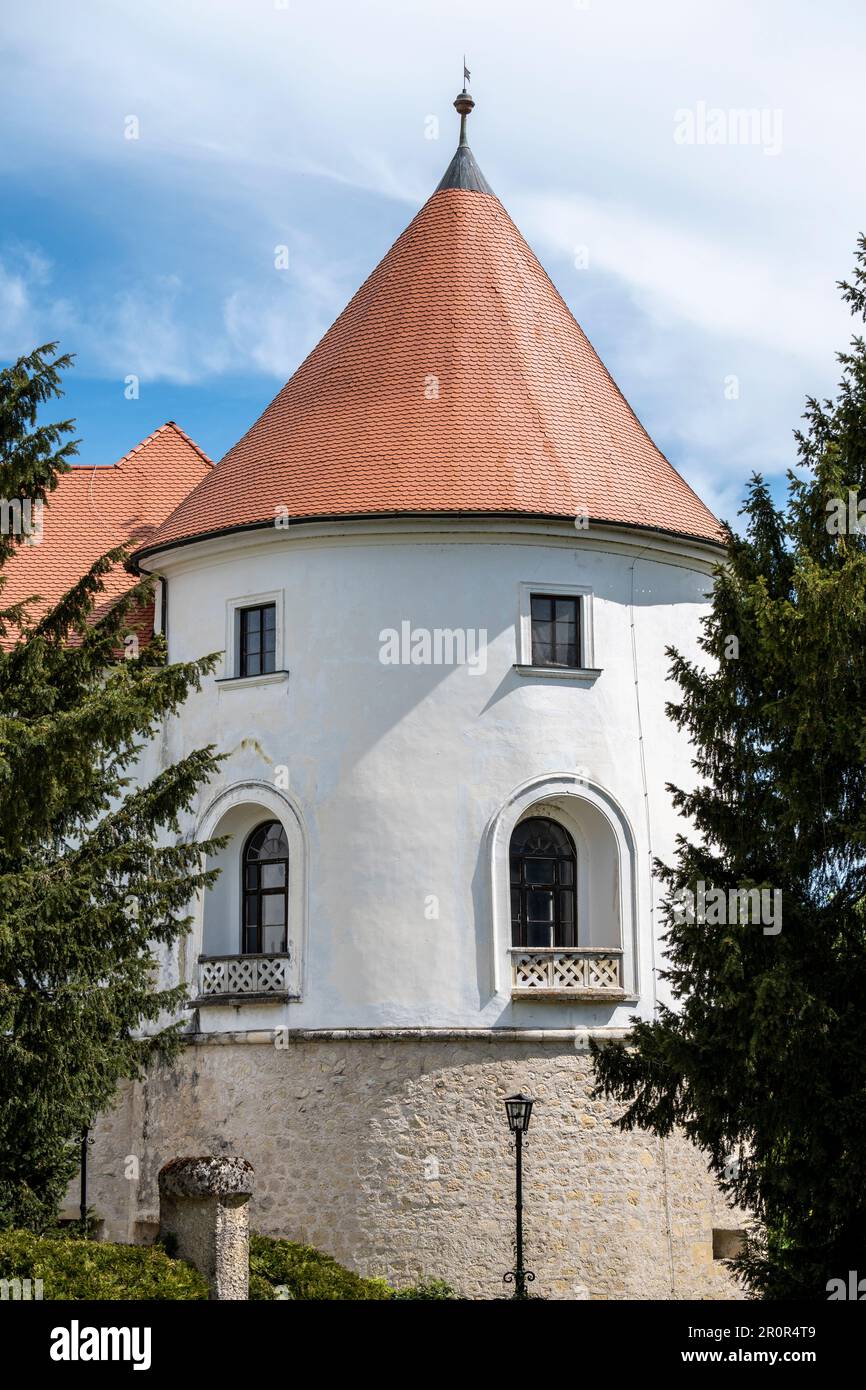 Mokrice castle circular tower with red clay rooftop, one of the most ...