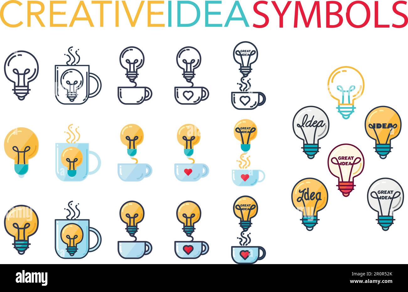Simple Creative Success Idea Logo Set. Innovation symbol. Light bulb ...