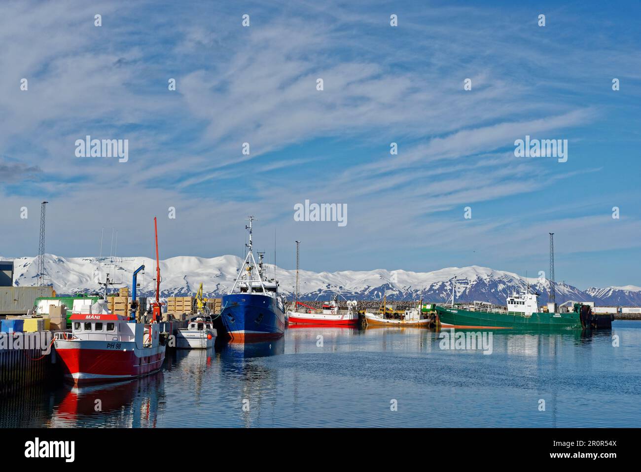 Fishing trawler in the harbour of Husavik, Husavik, Noth Iceland ...