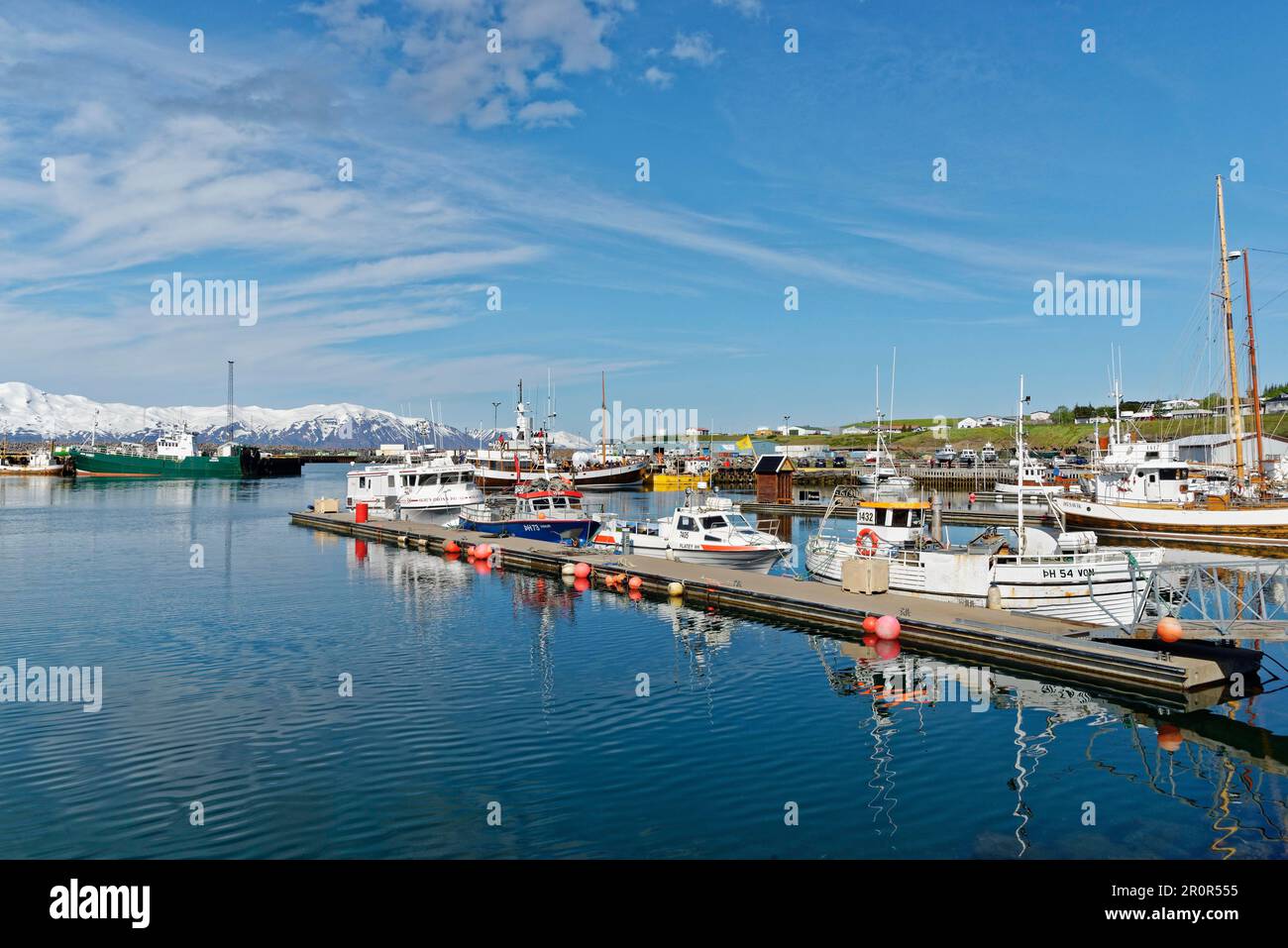 Fishing boats in the harbour of Husavik, Husavik, Noth Iceland, Iceland ...