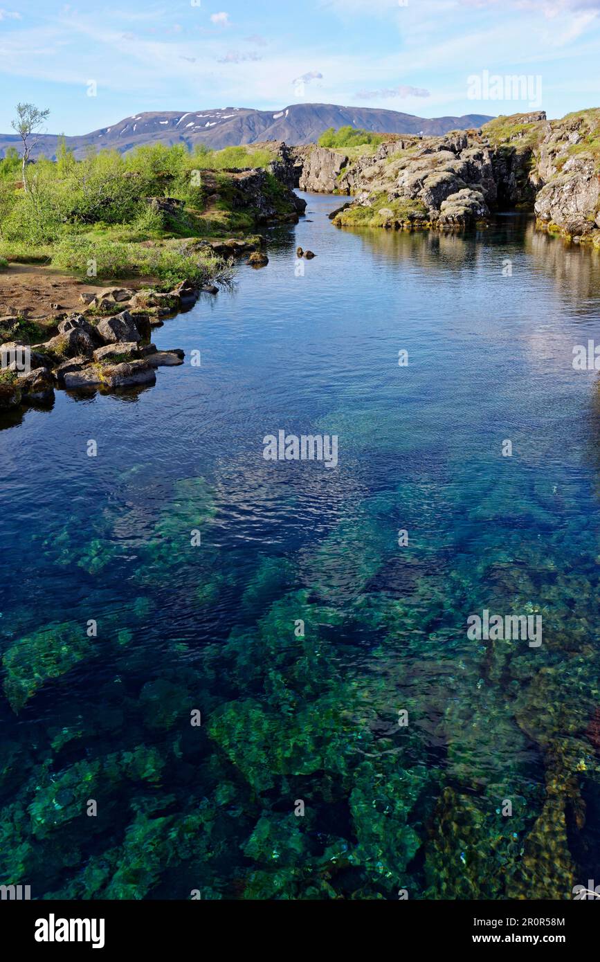 Water rift between Eurasian and American continental plates, Pingvellir ...
