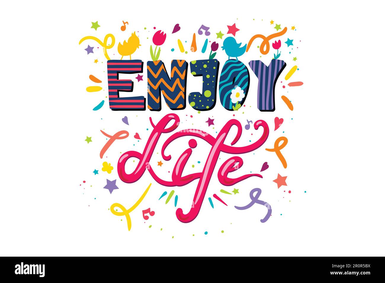 Enjoy Life Lettering Concept With Birds and Flowers. Quote about dream ...