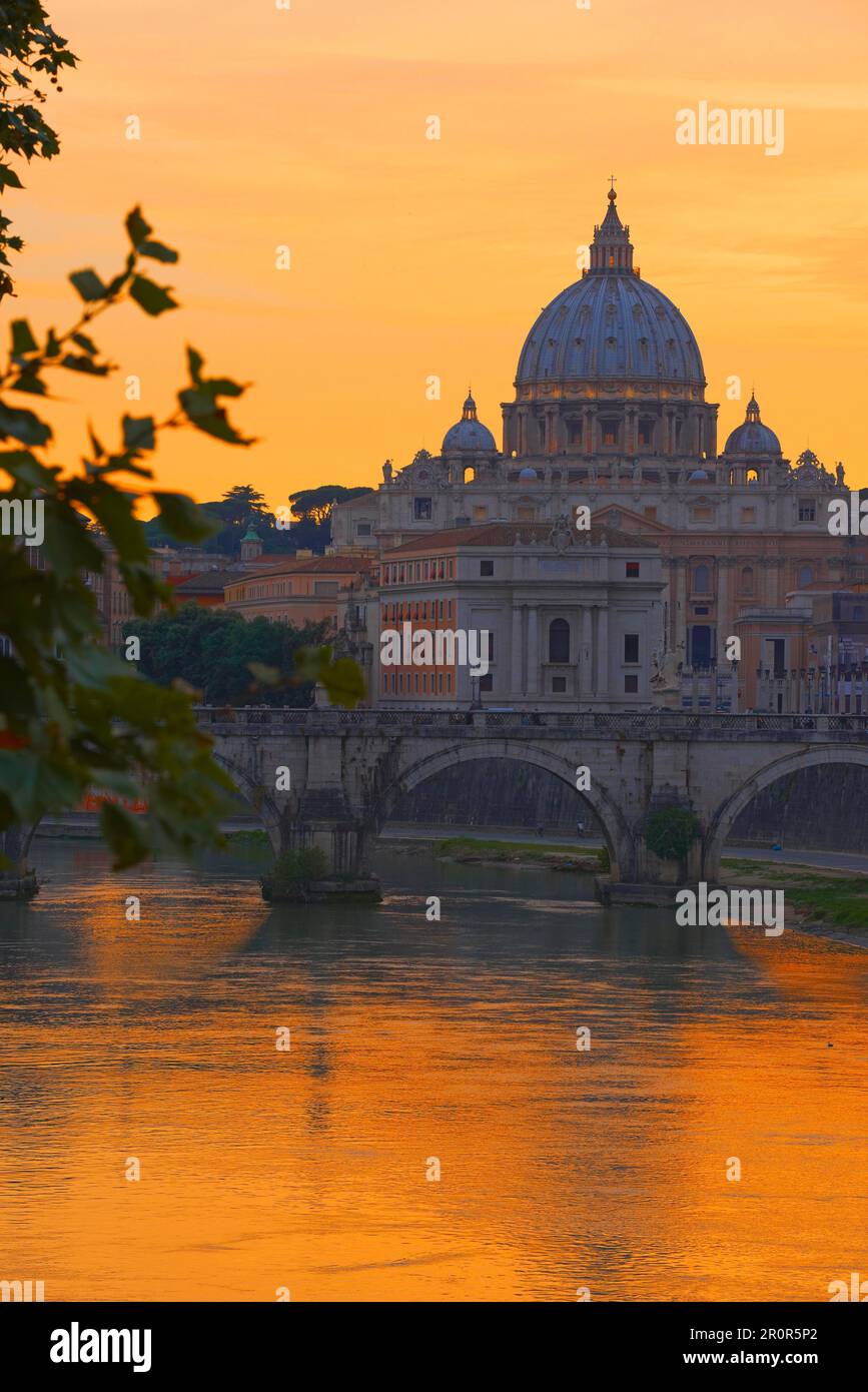 St. Peter's Basilica, Ponte Sant' Angelo, Sant'Angelo Bridge, Tiber River, Vatican City, Rome ...