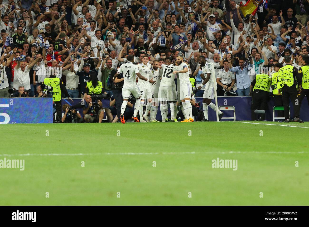 Madrid, Spain. 09th May, 2023. Real Madrid players celebrate during ...