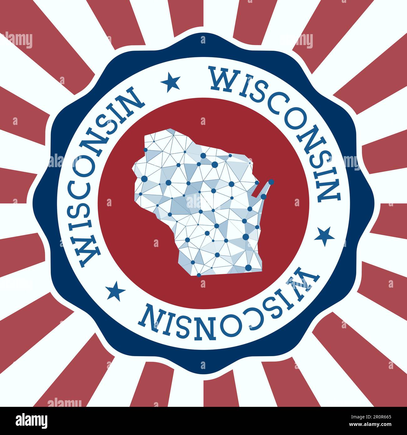 Wisconsin Badge. Round logo of US state with triangular mesh map and ...