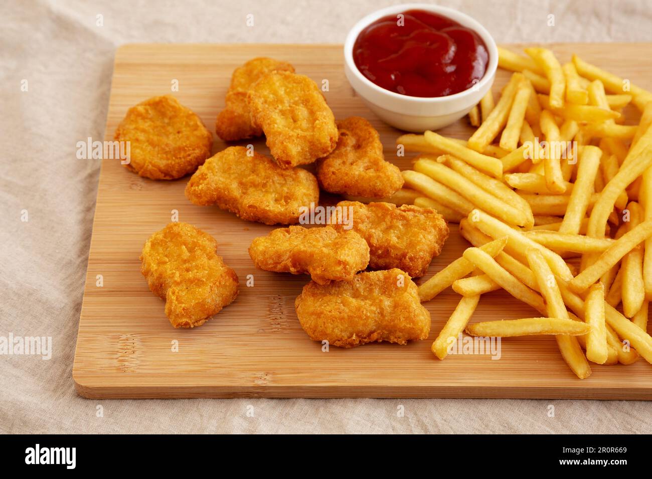 Chicken Nuggets and French Fries with Ketchup Ready to Eat. Close-up ...