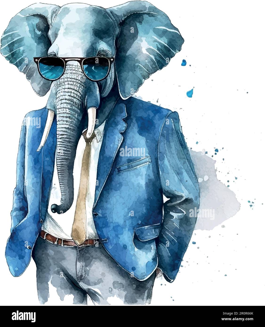 Retro watercolor illustration with elephant fashion suit watercolor for ...