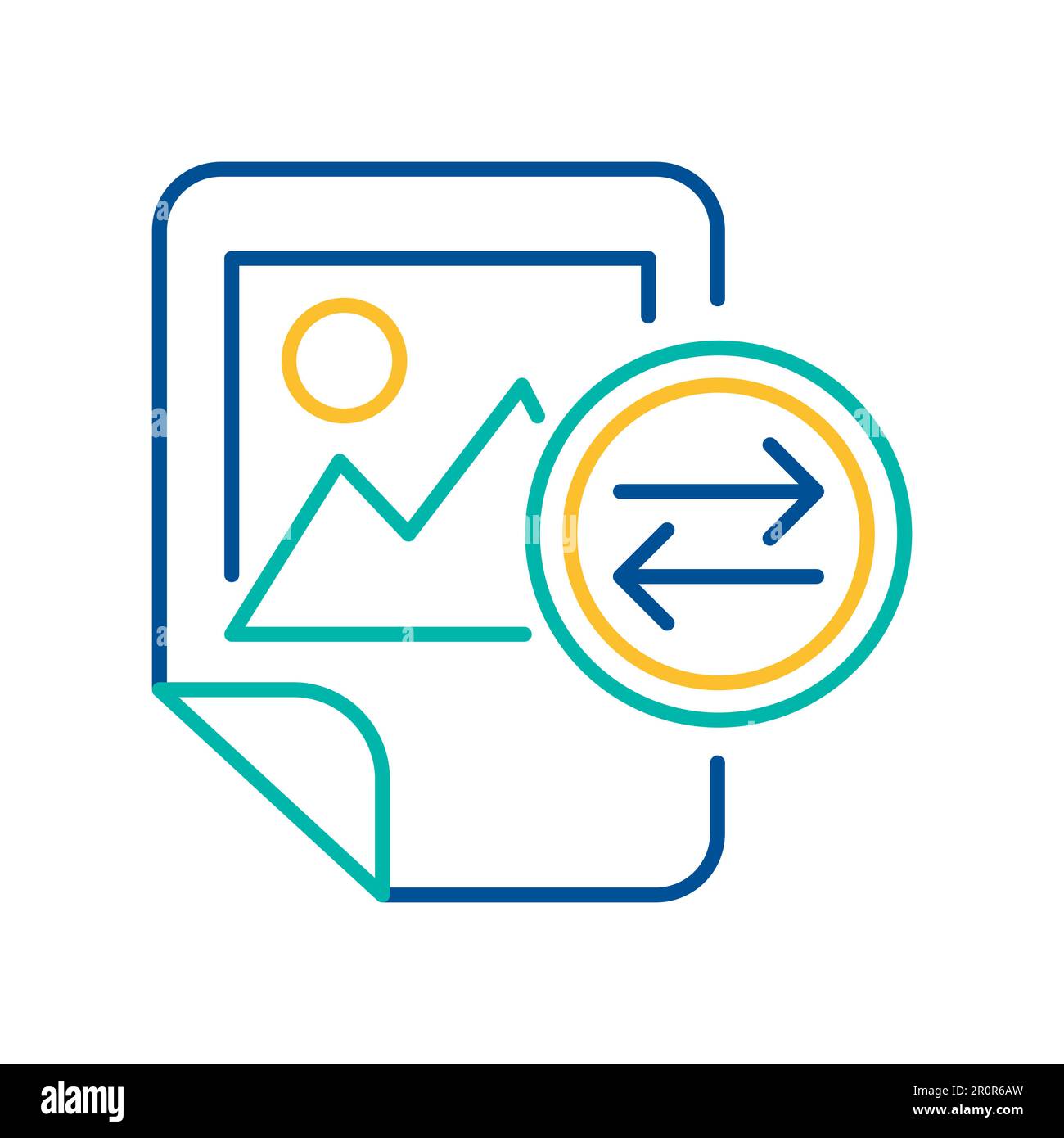 Image file blue and yellow linear icon. Picture exchange color thin ...