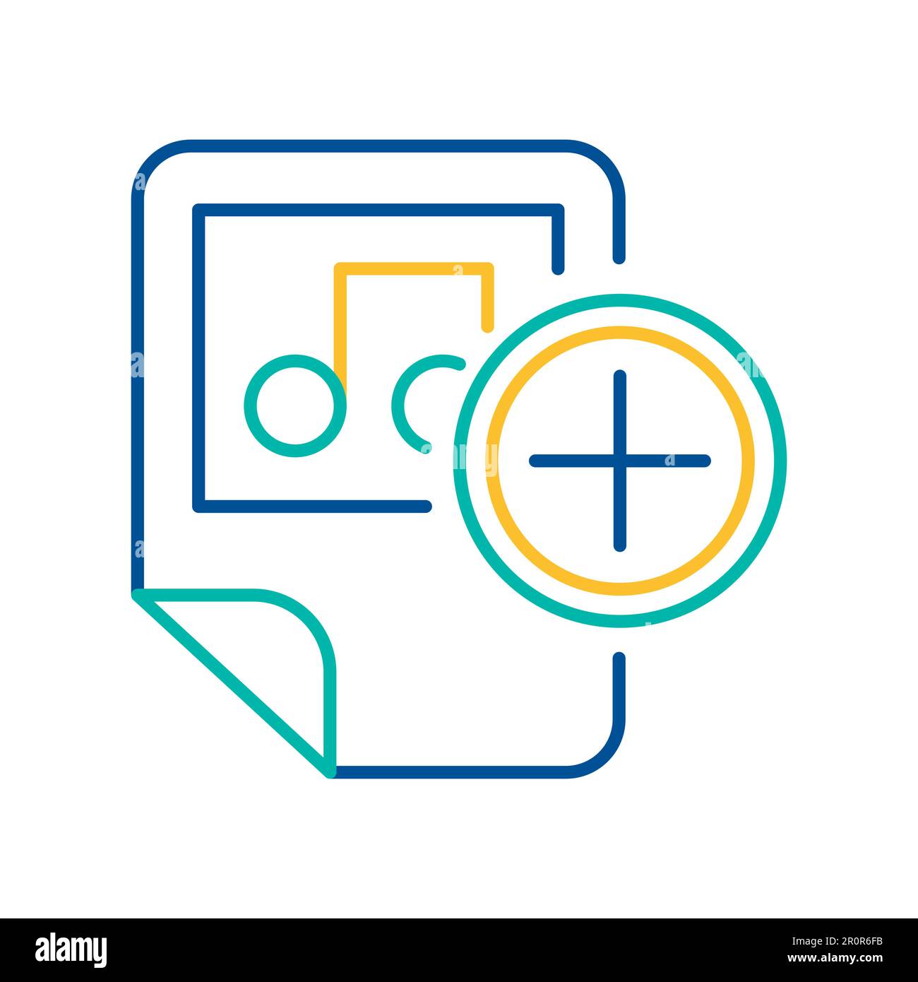 Media file blue and yellow linear icon. Adding music to playlist color ...