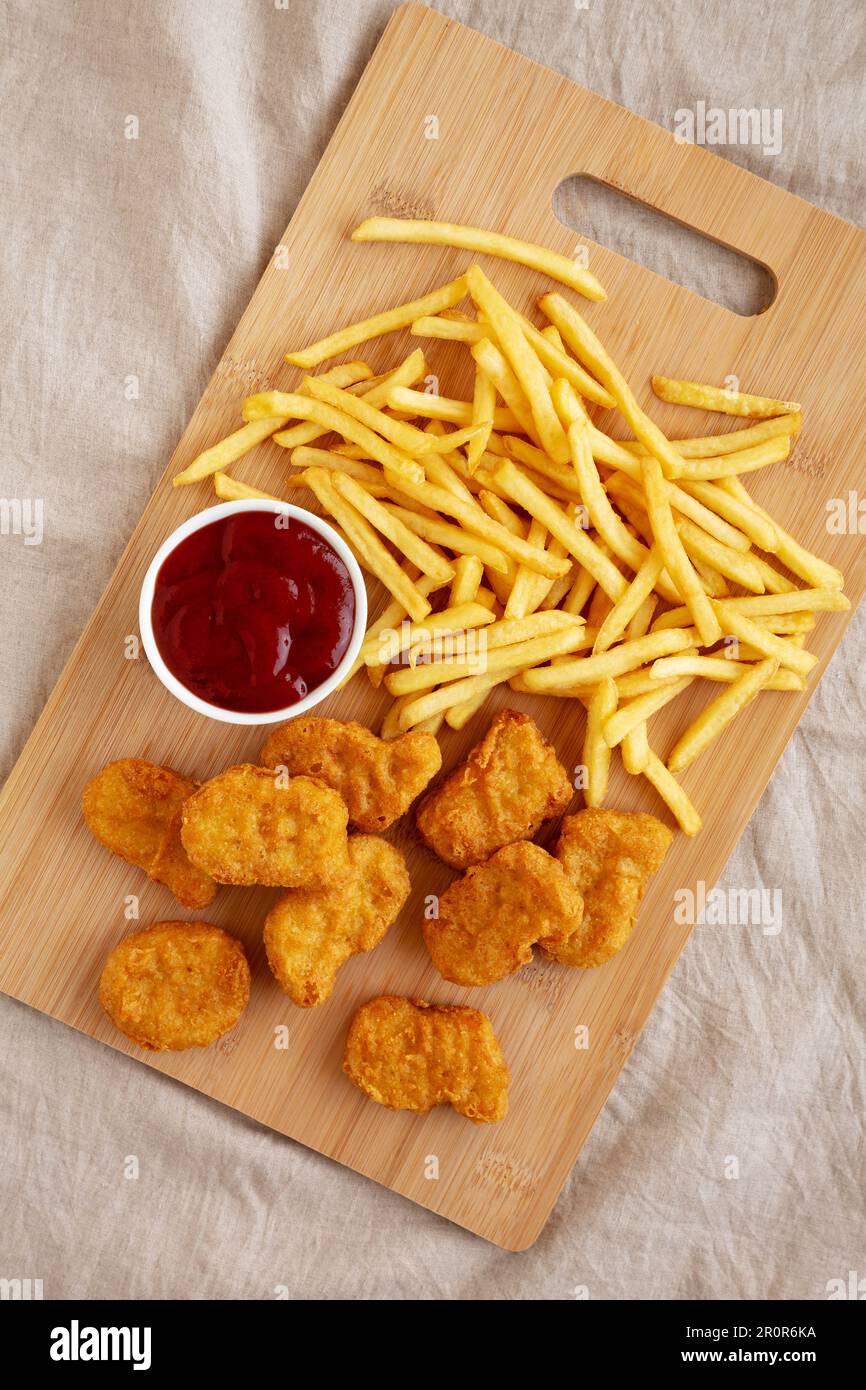 Chicken Nuggets and French Fries with Ketchup Ready to Eat. Flat lay ...