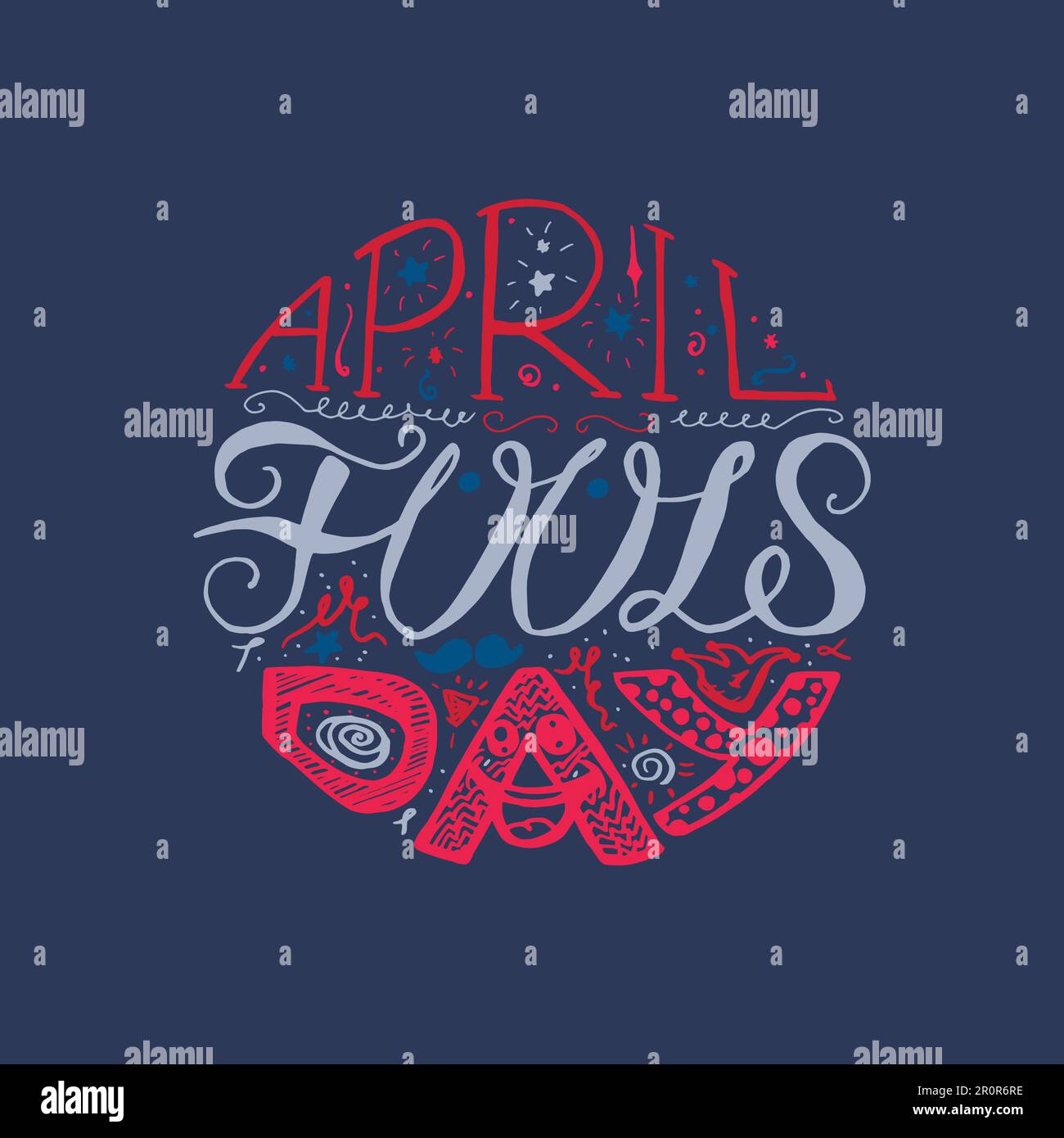 April Fools Day Hand Drawn Lettering with smile, jester hat and ...