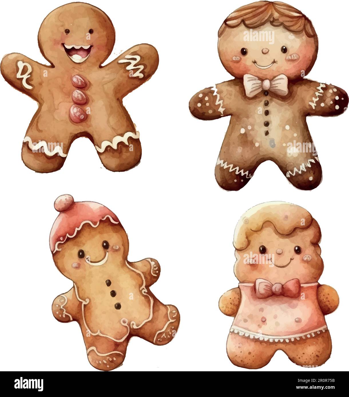 Christmas cookies watercolor in cartoon style on green background ...