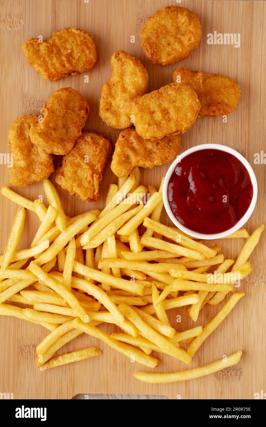 Chicken Nuggets and French Fries with Ketchup Ready to Eat. Flat lay ...