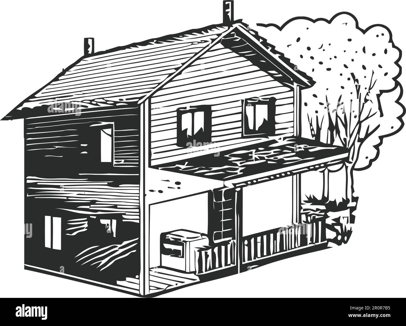 Rustic cottage design sketch with tree Stock Vector Image & Art - Alamy